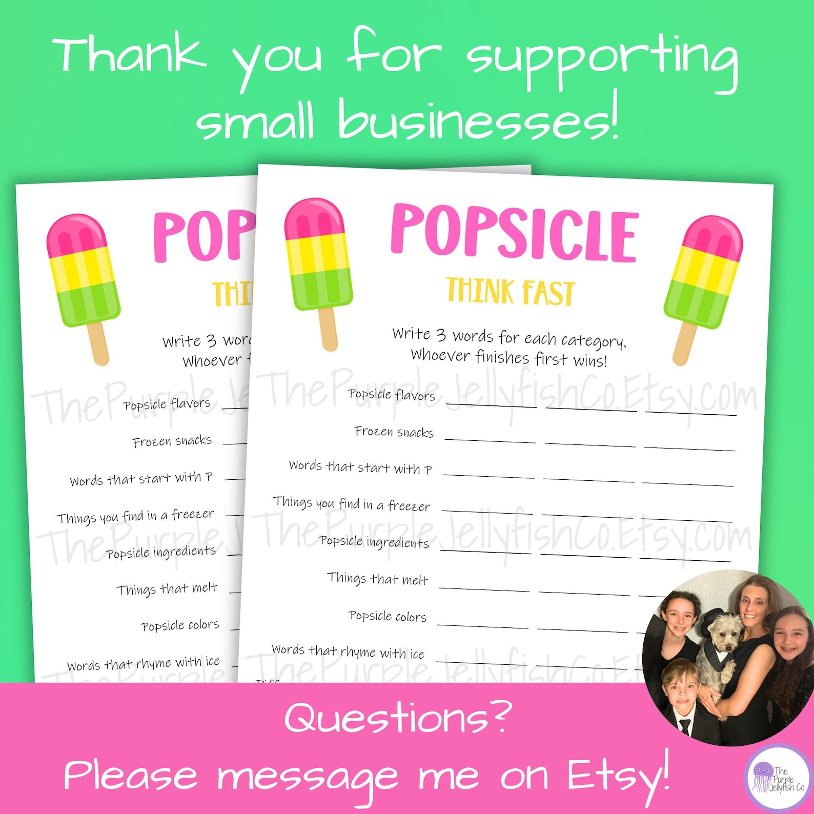 Popsicle Think Fast Game, Fun Summer Party Game Printable, Popsicle ...