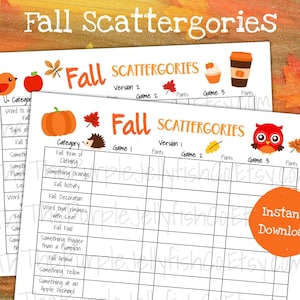 Fall Scattergories Game Printable Fall Party Game for Kids Teens ...