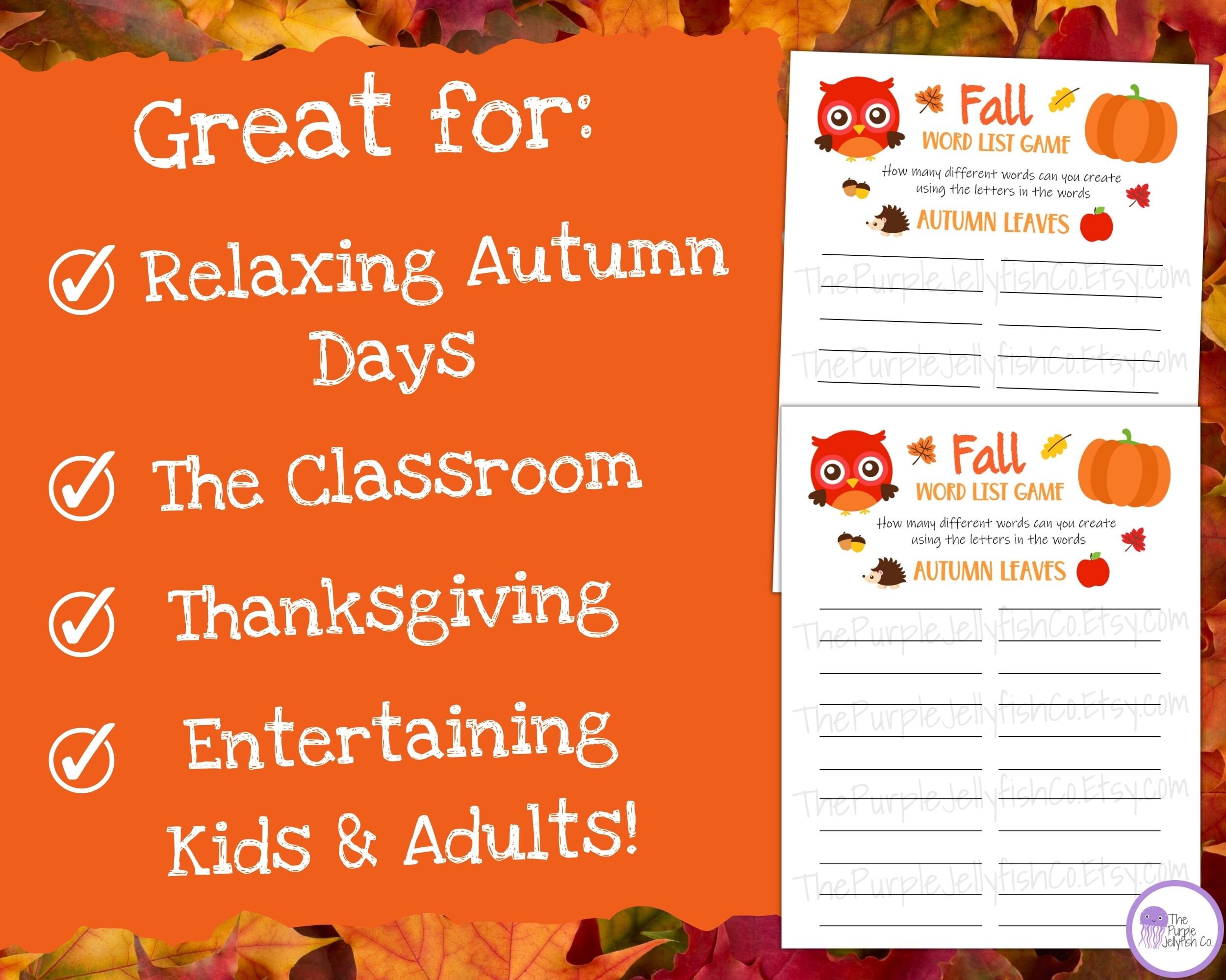 Fall Word List Game Printable Fall Activity for Kids, Fun Fall ...