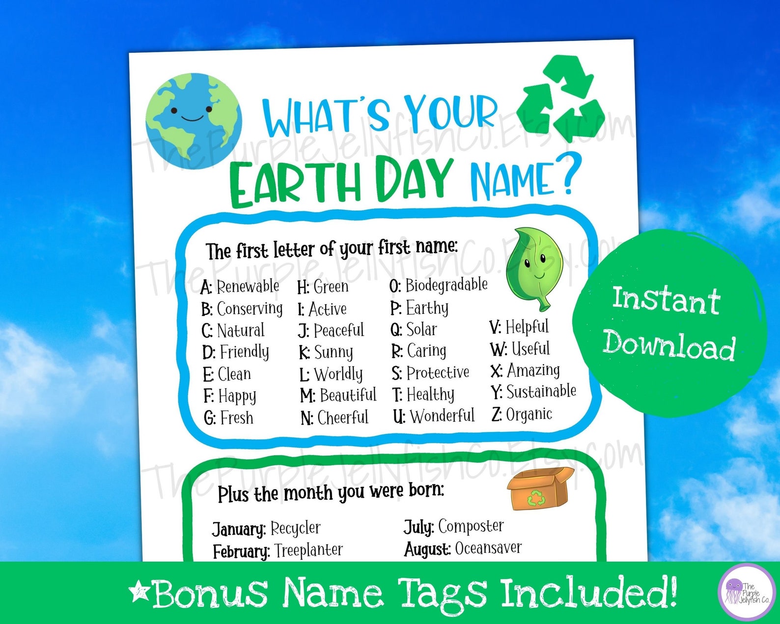 Earth Day Name Game, Spring Activity for Kids, Earth Day Printable ...