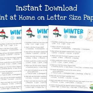 Winter Trivia Game, Printable Winter Games for Kids & Adults, Holiday ...