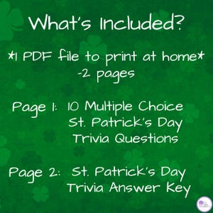 St. Patrick's Day Trivia Game Printable, St Patricks Day Party Game ...