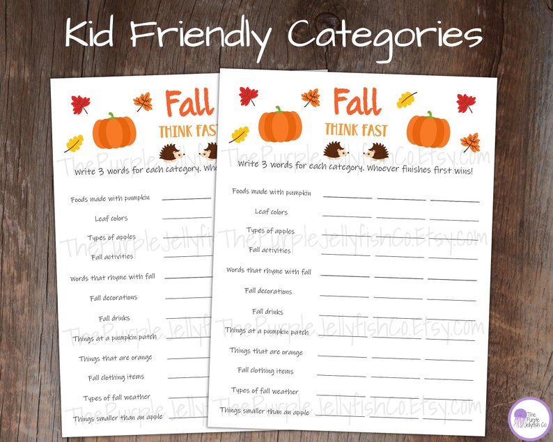 Fall Think Fast Game Printable Fall Activity for Kids & Adults, Autumn ...