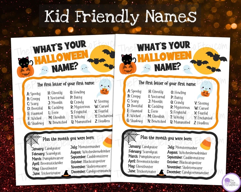 What's Your Halloween Name Game Sign + Name Tags, Halloween Game ...