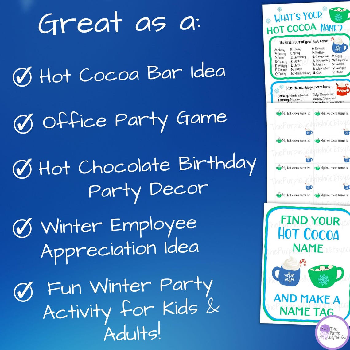 Winter Party Games, Whats Your Hot Cocoa Name Game and Name Tags, Hot ...