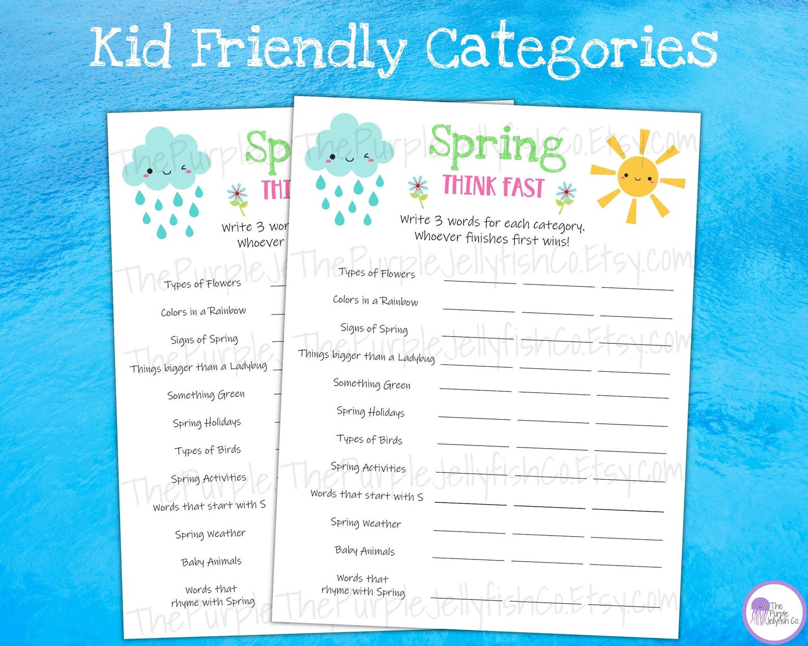 Spring Think Fast Game Printable, Spring Activity for Kids Teens ...