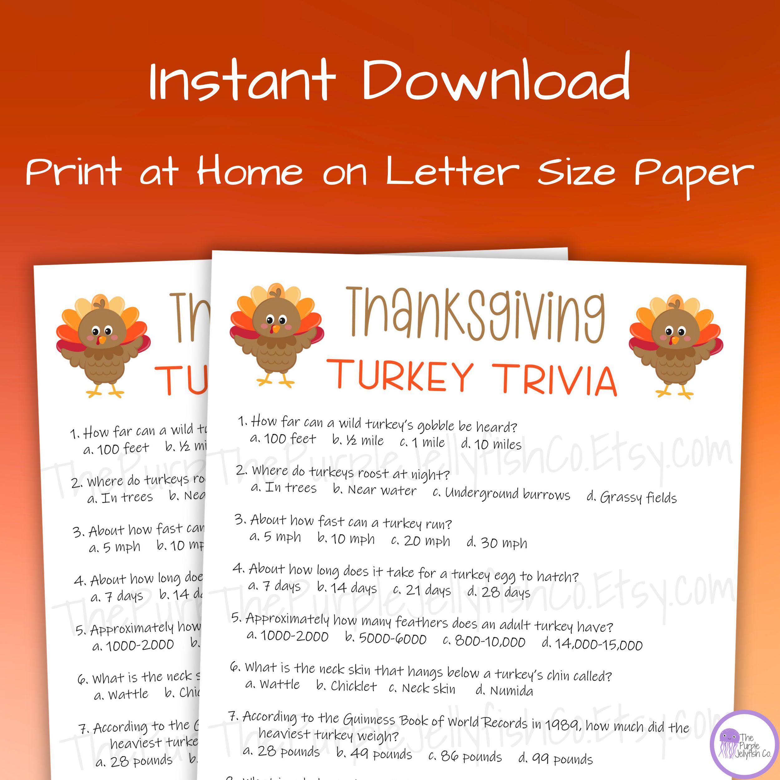 Turkey Trivia Game Printable, Thanksgiving Trivia Questions ...