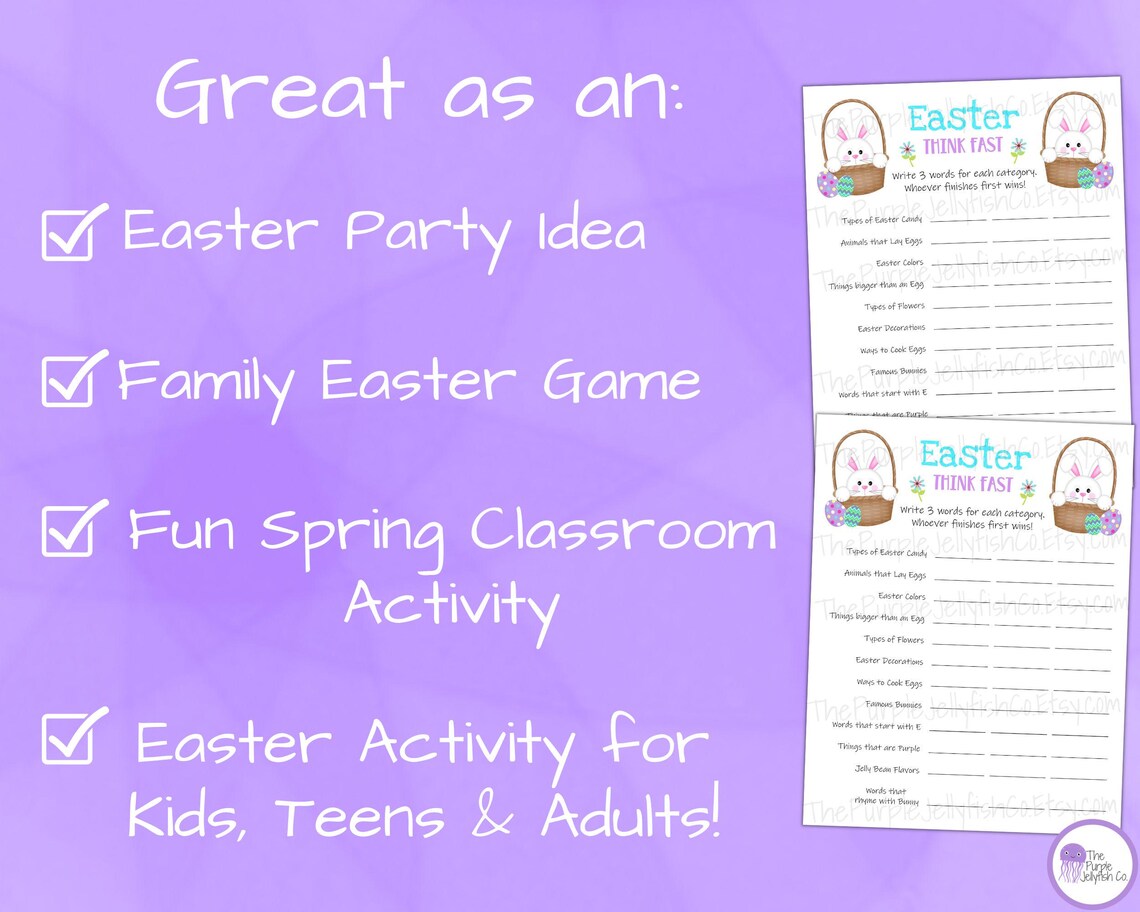 Think Fast Easter Game Printable, Easter Activity for Kids Teens Adults ...