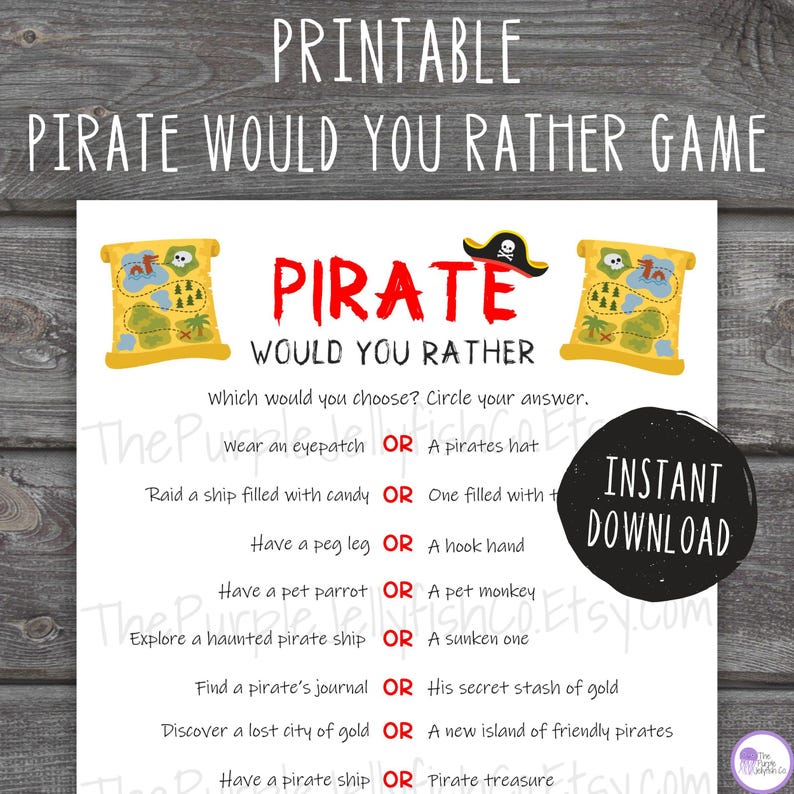 Pirate Would You Rather Game, Talk Like a Pirate Day Activity Printable ...