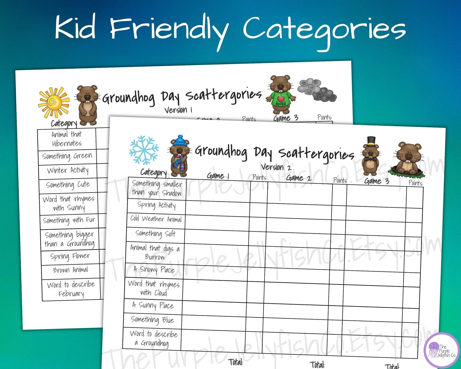 Groundhog Day Scattergories Lists, Printable Groundhog Day Game for ...