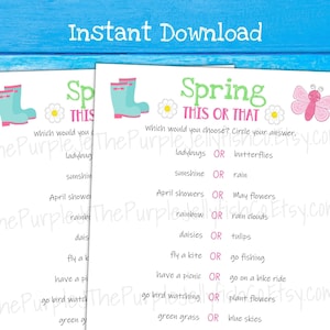 Spring This or That Game, Would You Rather Game, Spring Activity for ...