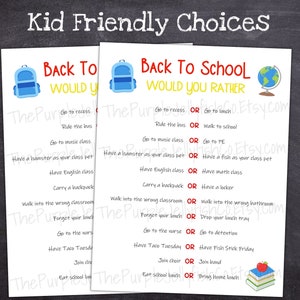 Back to School Would You Rather Questions Printable First Day of School ...