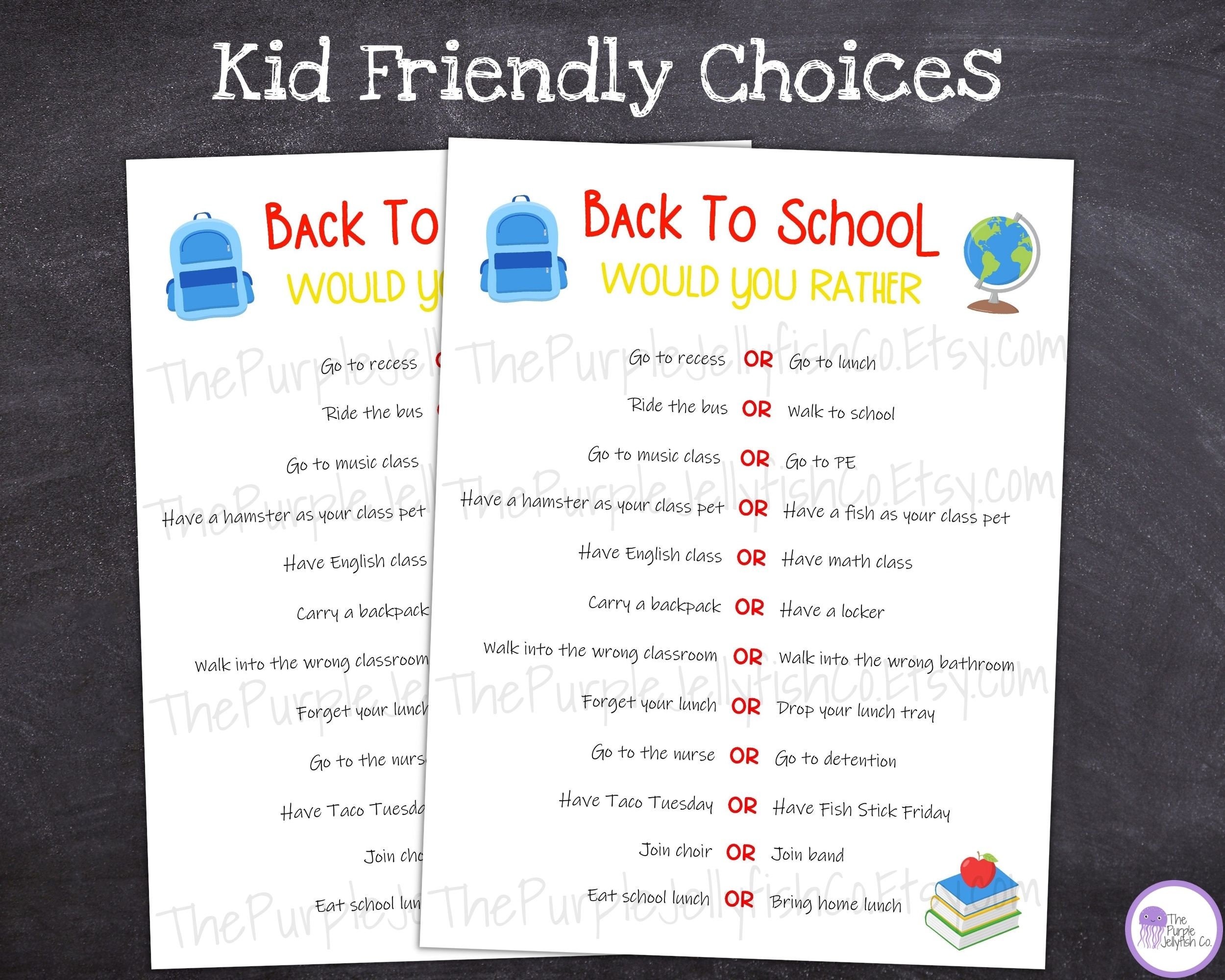Back to School Would You Rather Questions Printable First Day of School ...