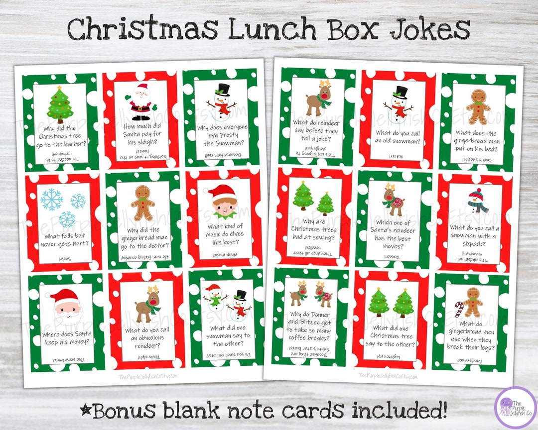 Christmas Lunch Box Jokes, Lunch Box Notes for Kids, Christmas Lunchbox ...