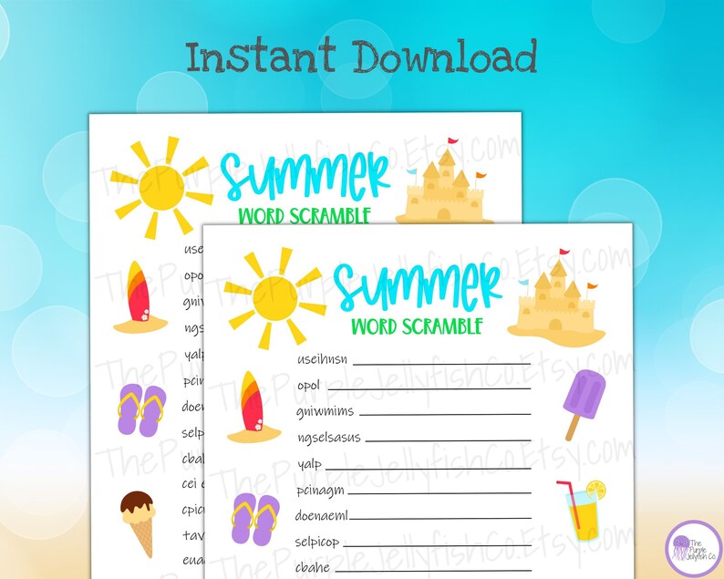 Summer Word Scramble Game, Summer Activity for Kids, Summer Game ...