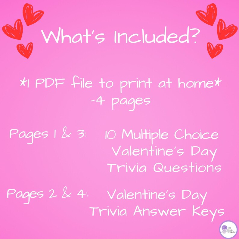 Valentines Day Trivia Game Printable Valentines Party Idea for Kids ...
