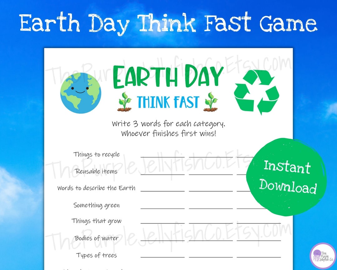 Earth Day Think Fast Game, Earth Day Printable for Kids, Earth Day ...