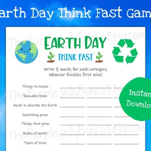 Earth Day Think Fast Game, Earth Day Printable for Kids, Earth Day ...