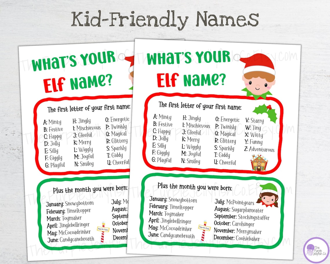 Elf Name Game Name Tags, Christmas Activity for Kids, What's Your Elf ...