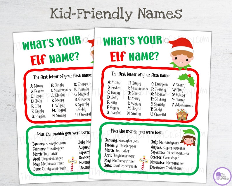 Elf Name Game Name Tags, Christmas Activity for Kids, What's Your Elf ...