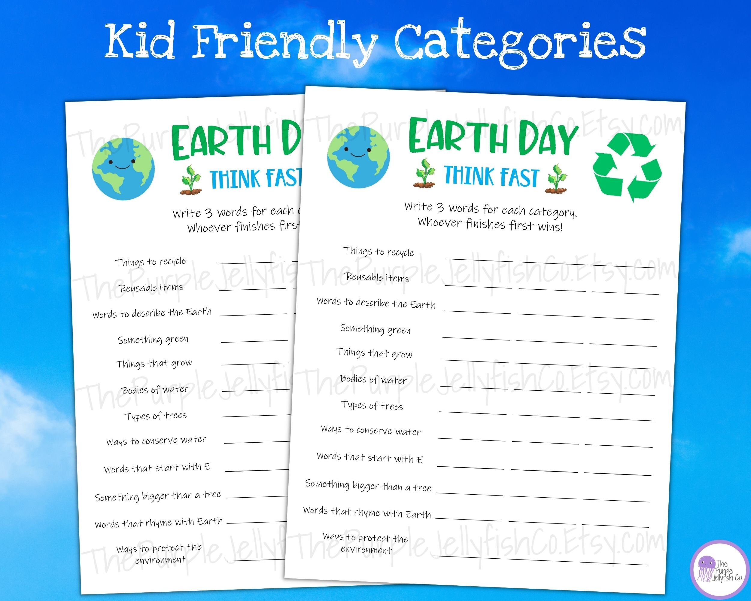 Earth Day Think Fast Game, Earth Day Printable for Kids, Earth Day ...