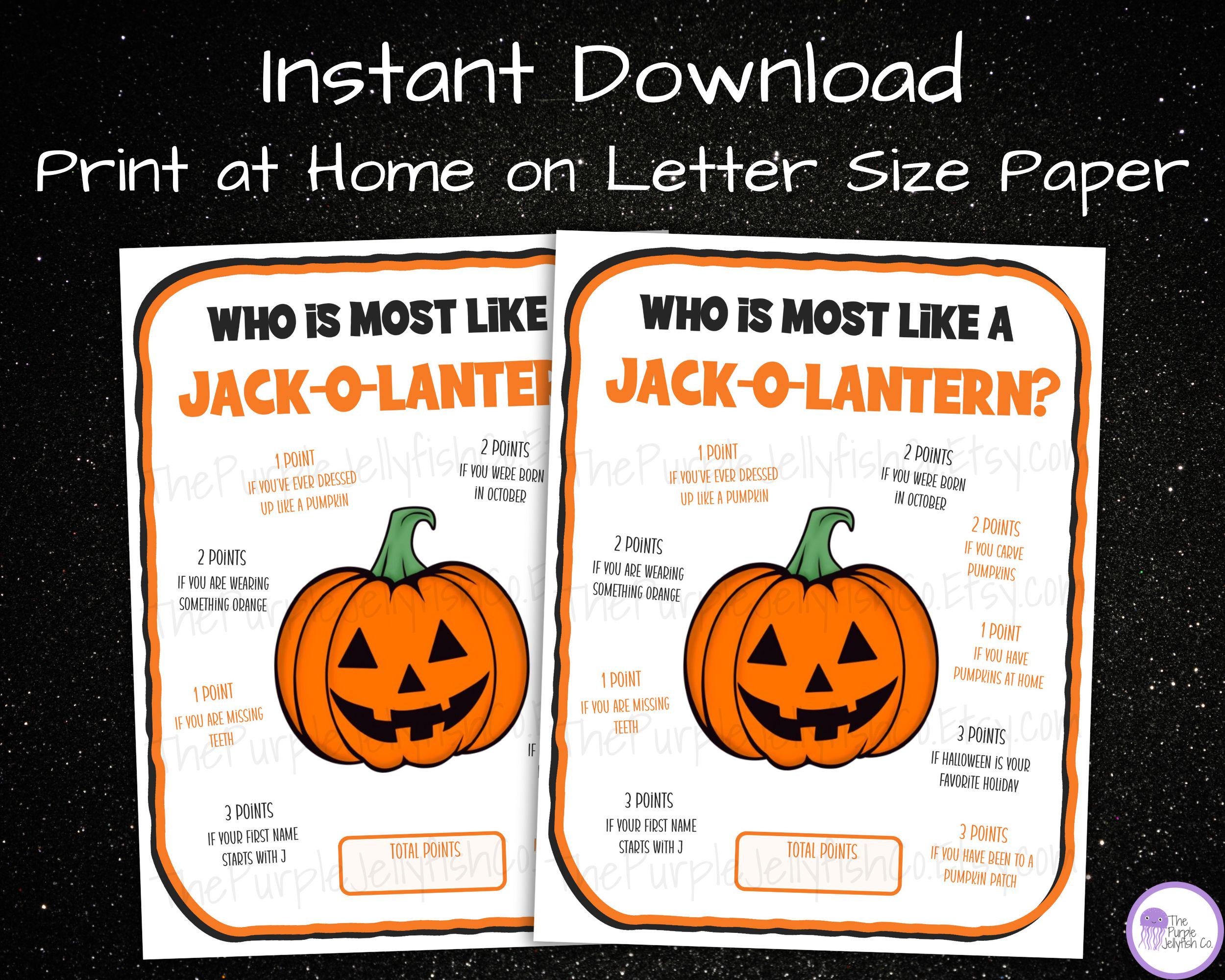 Who is Most Like a Jack-o-lantern, Printable Halloween Party Game for ...