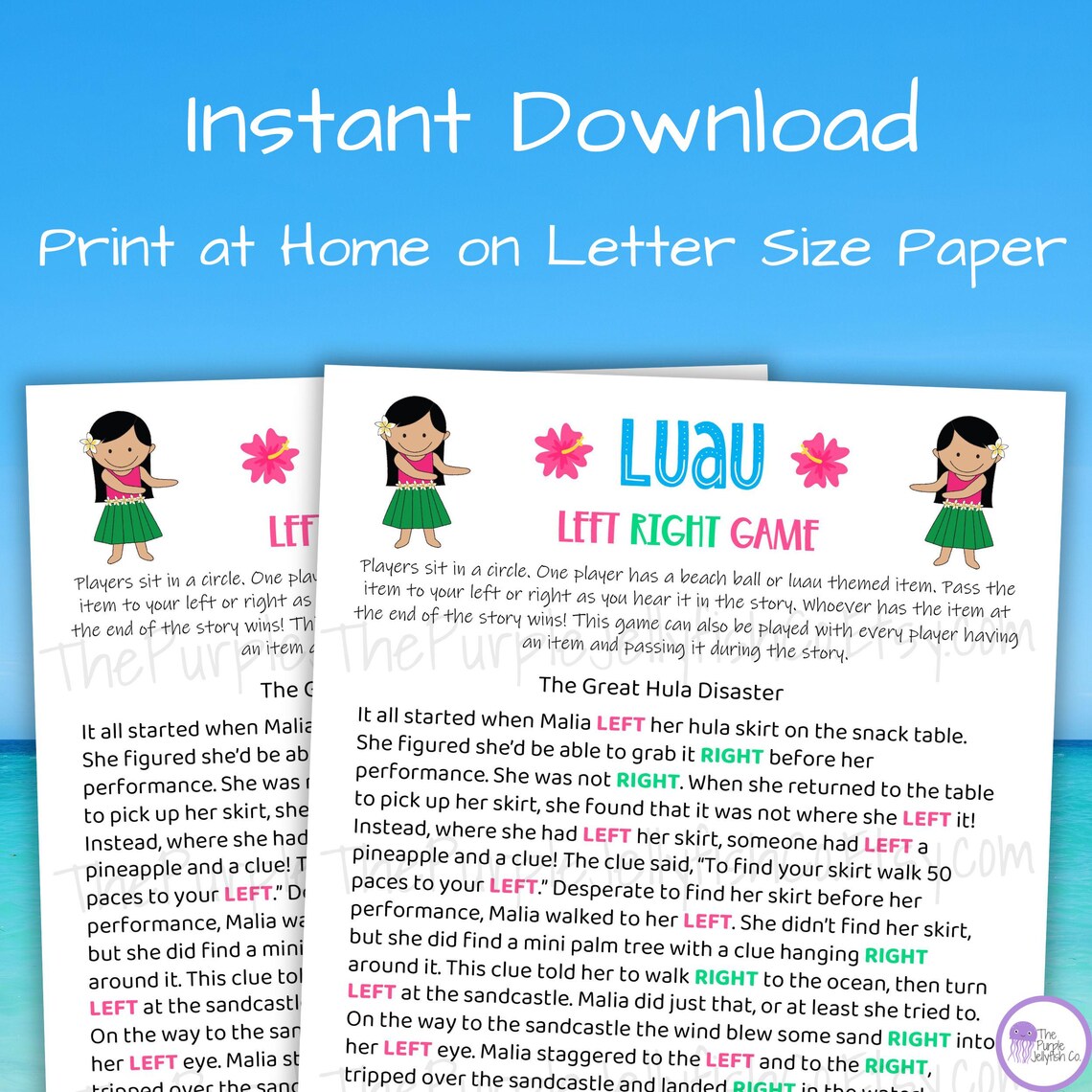 Luau Left Right Game Printable Hawaiian Party Game for Kids Teens ...