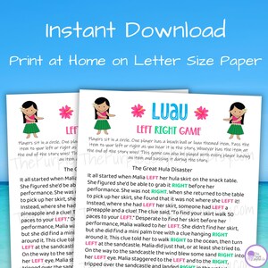 Luau Left Right Game Printable Hawaiian Party Game for Kids Teens ...