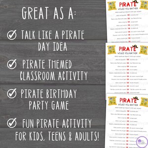 Pirate Would You Rather Game, Talk Like a Pirate Day Activity Printable ...