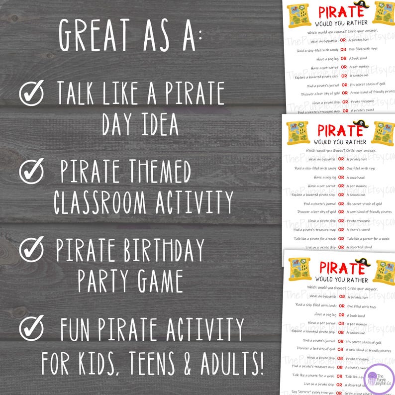 Pirate Would You Rather Game, Talk Like a Pirate Day Activity Printable ...