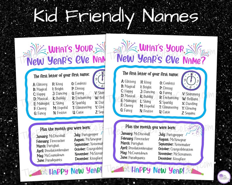 What's Your New Year's Eve Name Game, Printable New Years Eve Game for ...