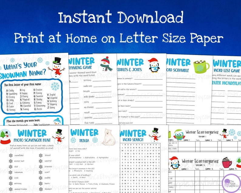 Winter Game Bundle, Printable Winter Activities for Kids, Holiday ...