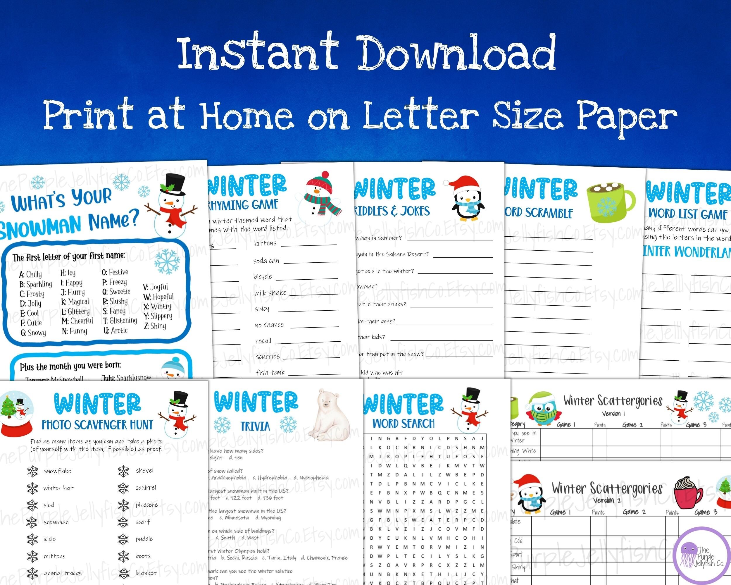 Winter Game Bundle, Printable Winter Activities for Kids, Holiday ...