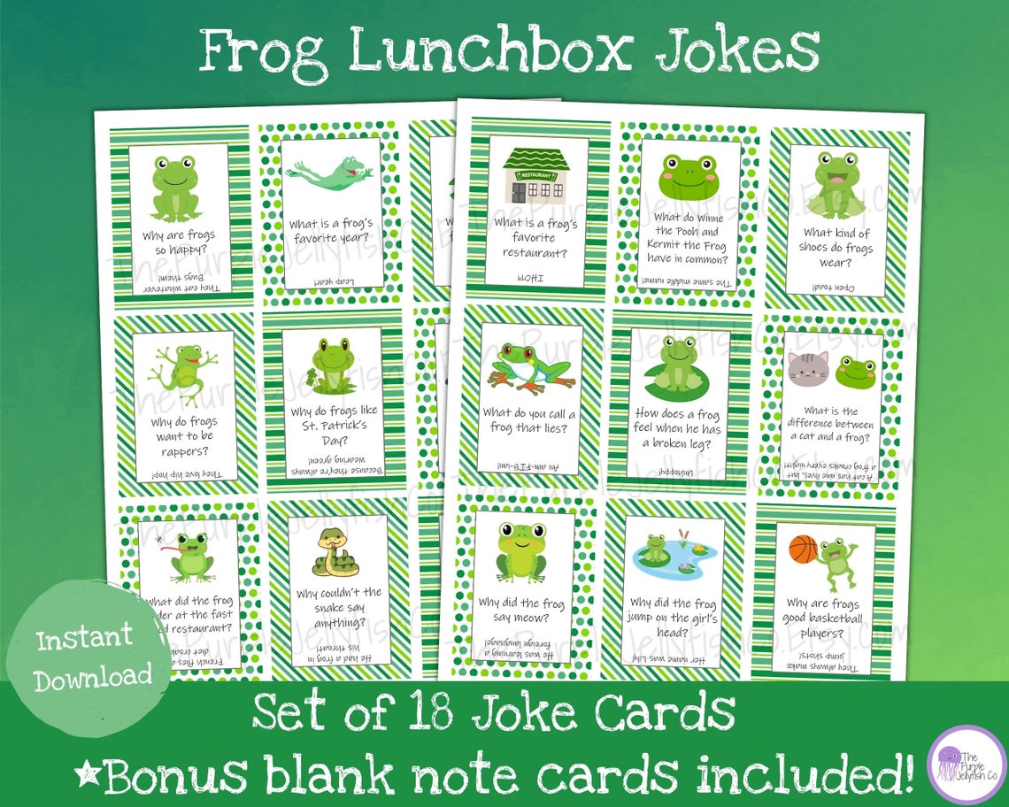 Frog Lunchbox Jokes, Printable Lunch Box Jokes, Frog Theme Lunch Box ...