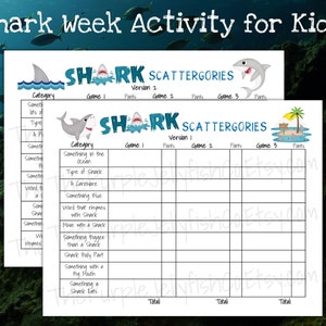 Shark Scattergories Lists Printable, Shark Game for Kids, Shark Week ...