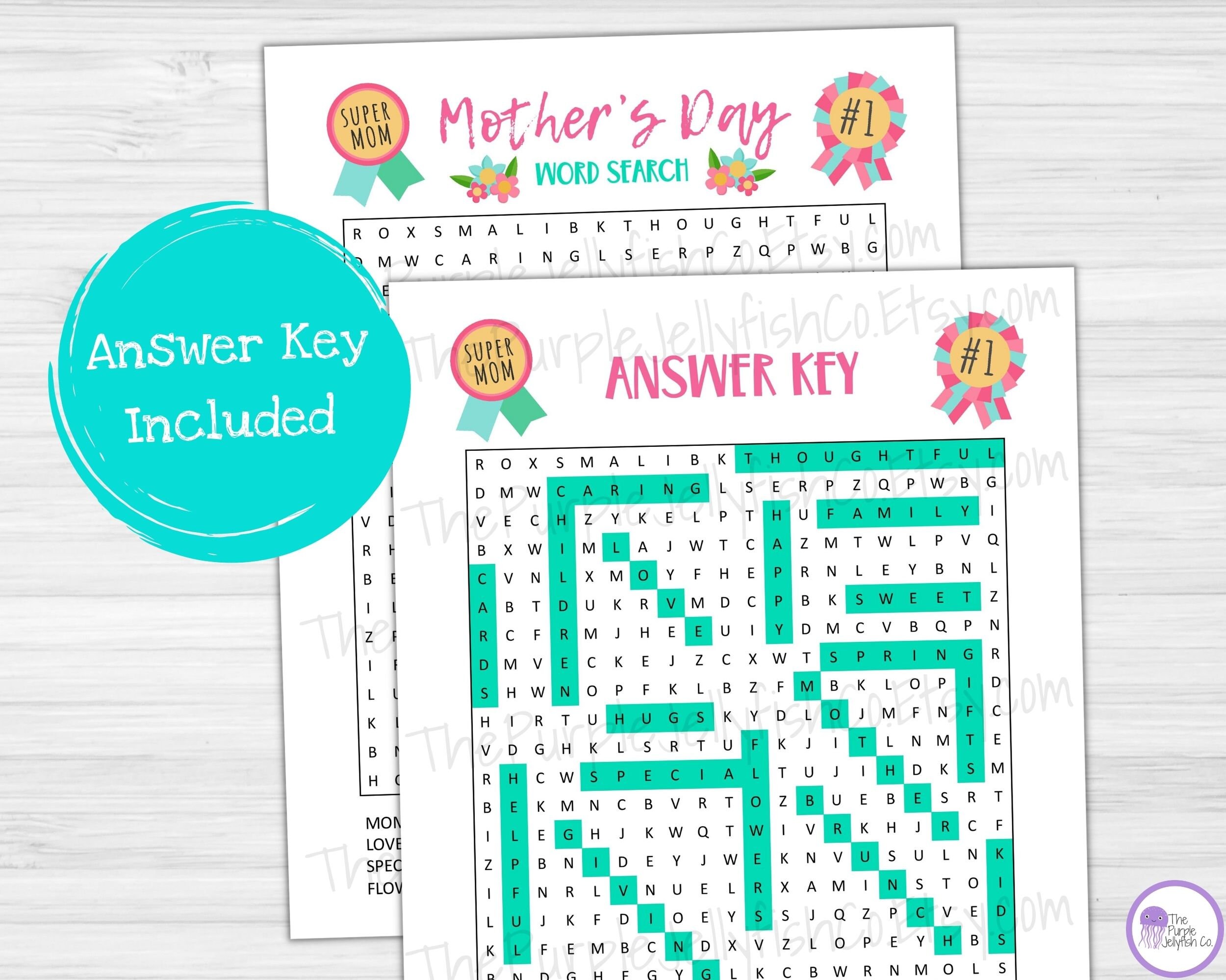 Mother's Day Word Search for Kids and Adults, Mother's Day Game ...