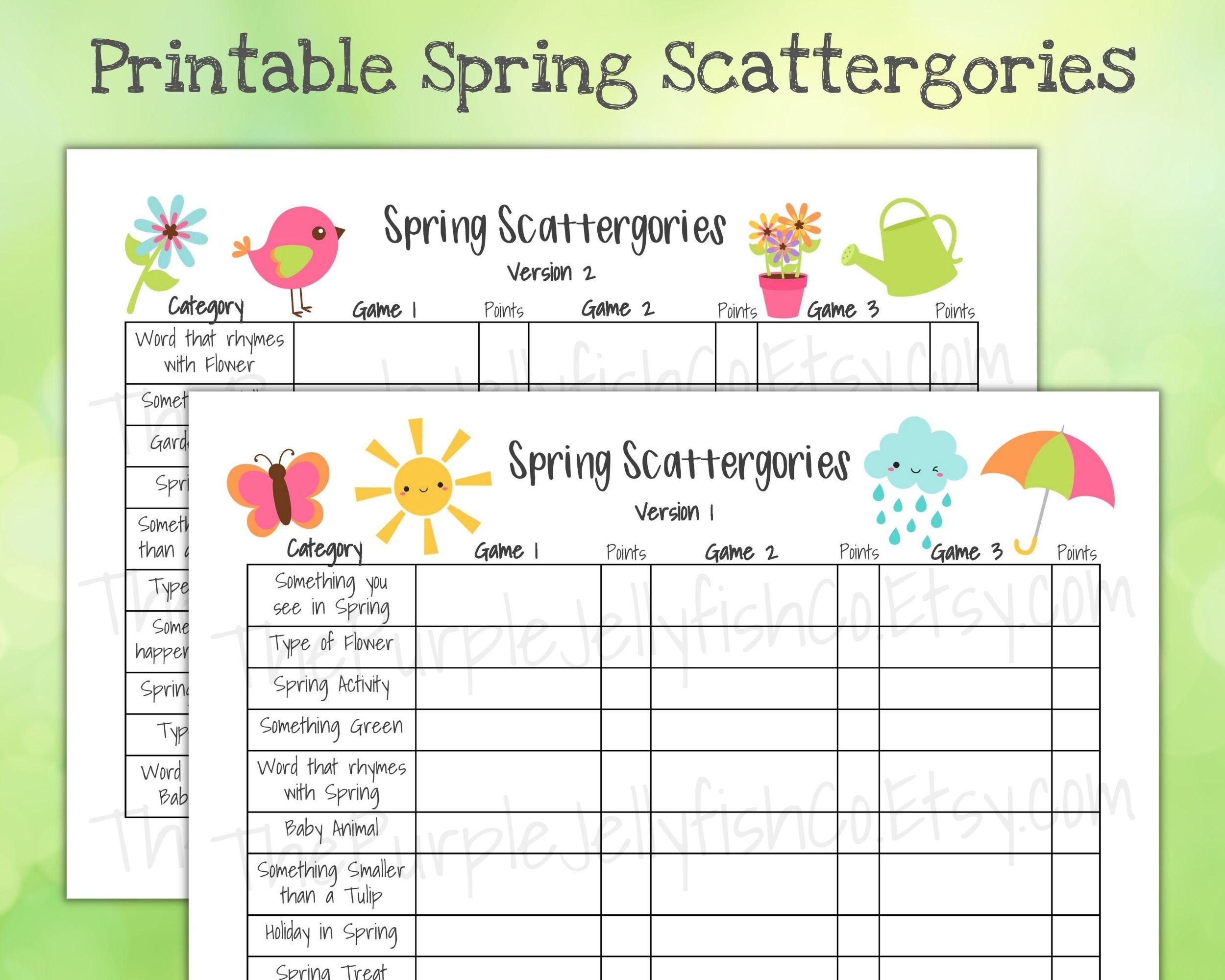 Spring Scattergories Game, Spring Game for Kids, Printable Spring ...