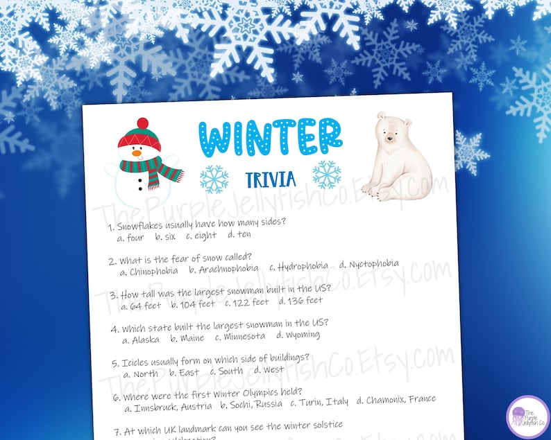 Winter Trivia Game Printable Winter Games for Kids & Adults - Etsy