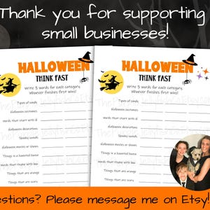 Halloween Think Fast Game Printable, Halloween Game for Kids Teens ...