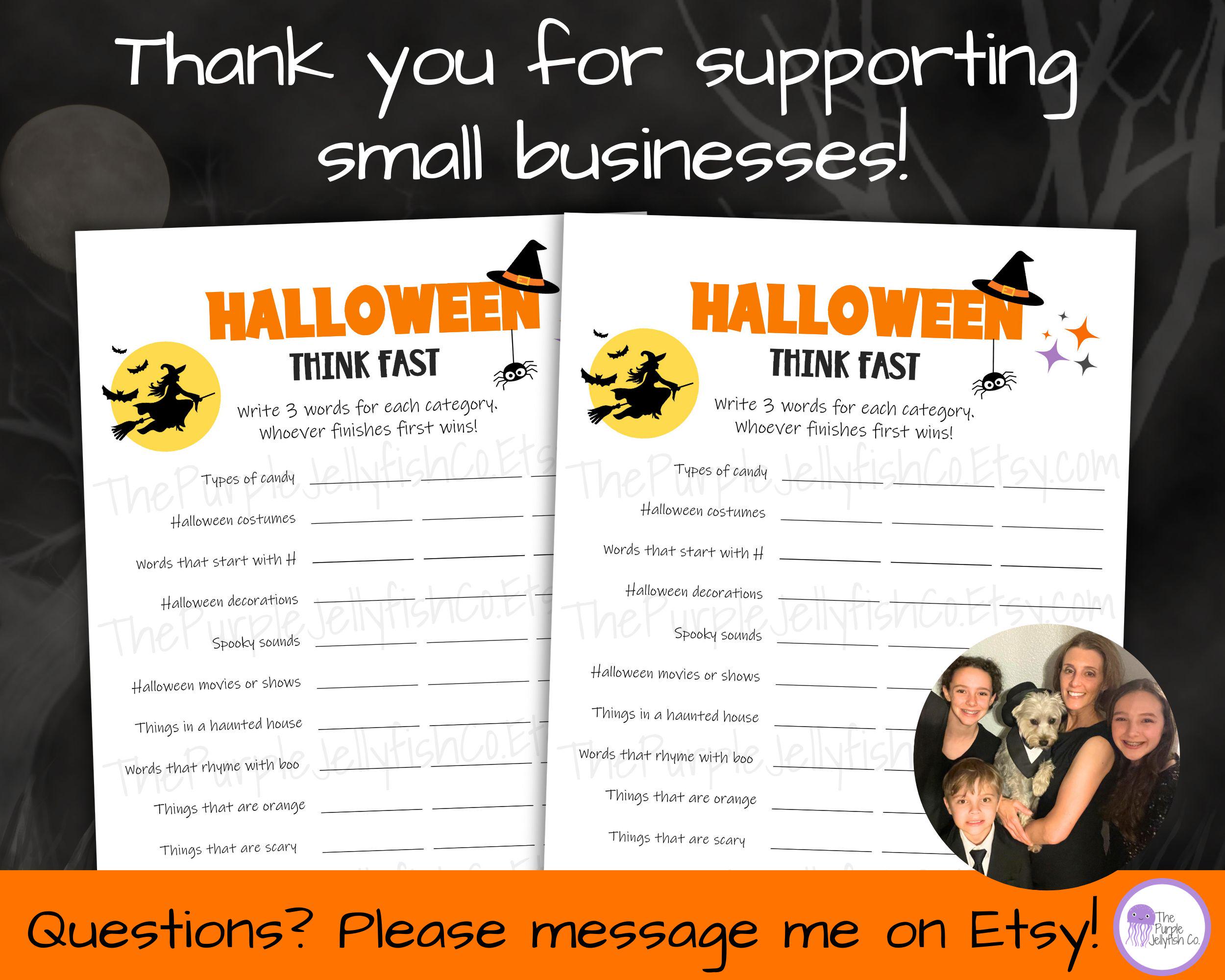 Halloween Think Fast Game Printable, Halloween Games for Kids ...