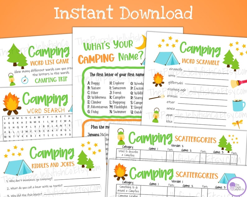 Camping Activities for Kids, Camping Games Bundle, Camping Party ...