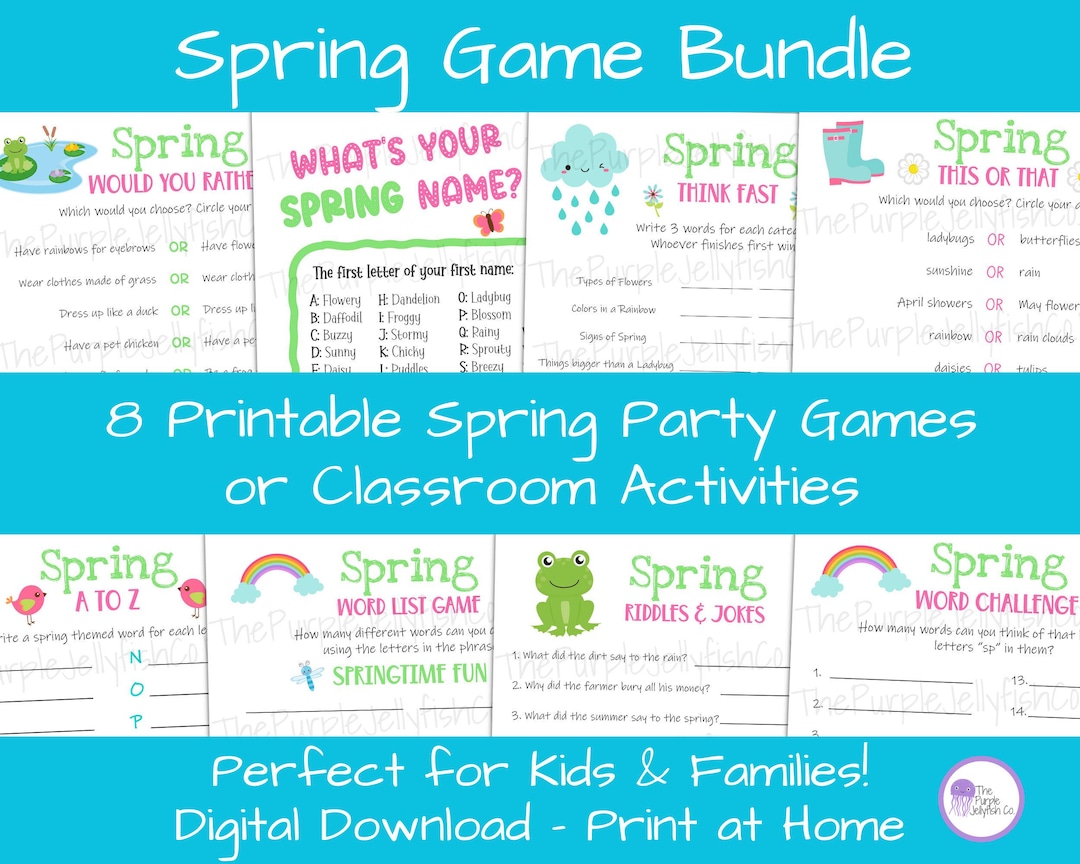 Spring Games Bundle, Spring Activities for Kids Printable, Spring Party ...
