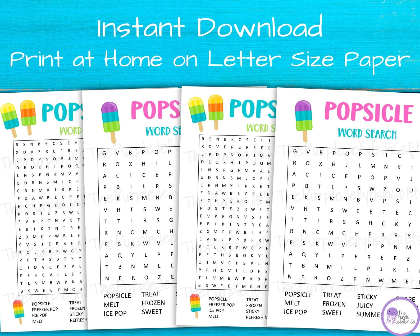Popsicle Word Search Puzzle, Fun Summer Activity for Kids Teens ...