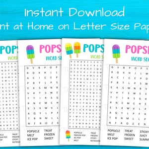 Popsicle Word Search Puzzle, Fun Summer Activity for Kids Teens ...