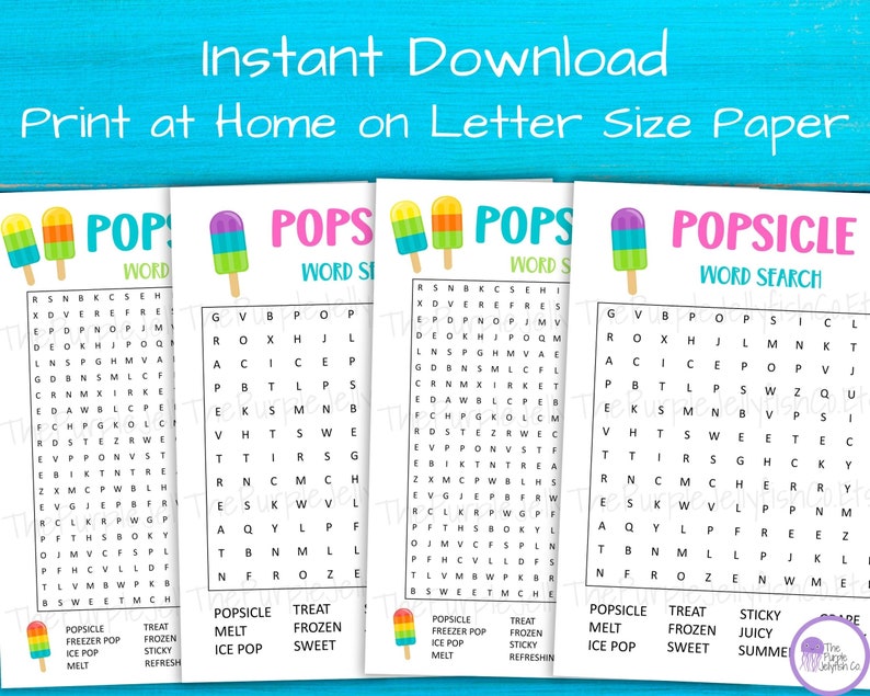 Popsicle Word Search Puzzle, Fun Summer Activity for Kids Teens ...