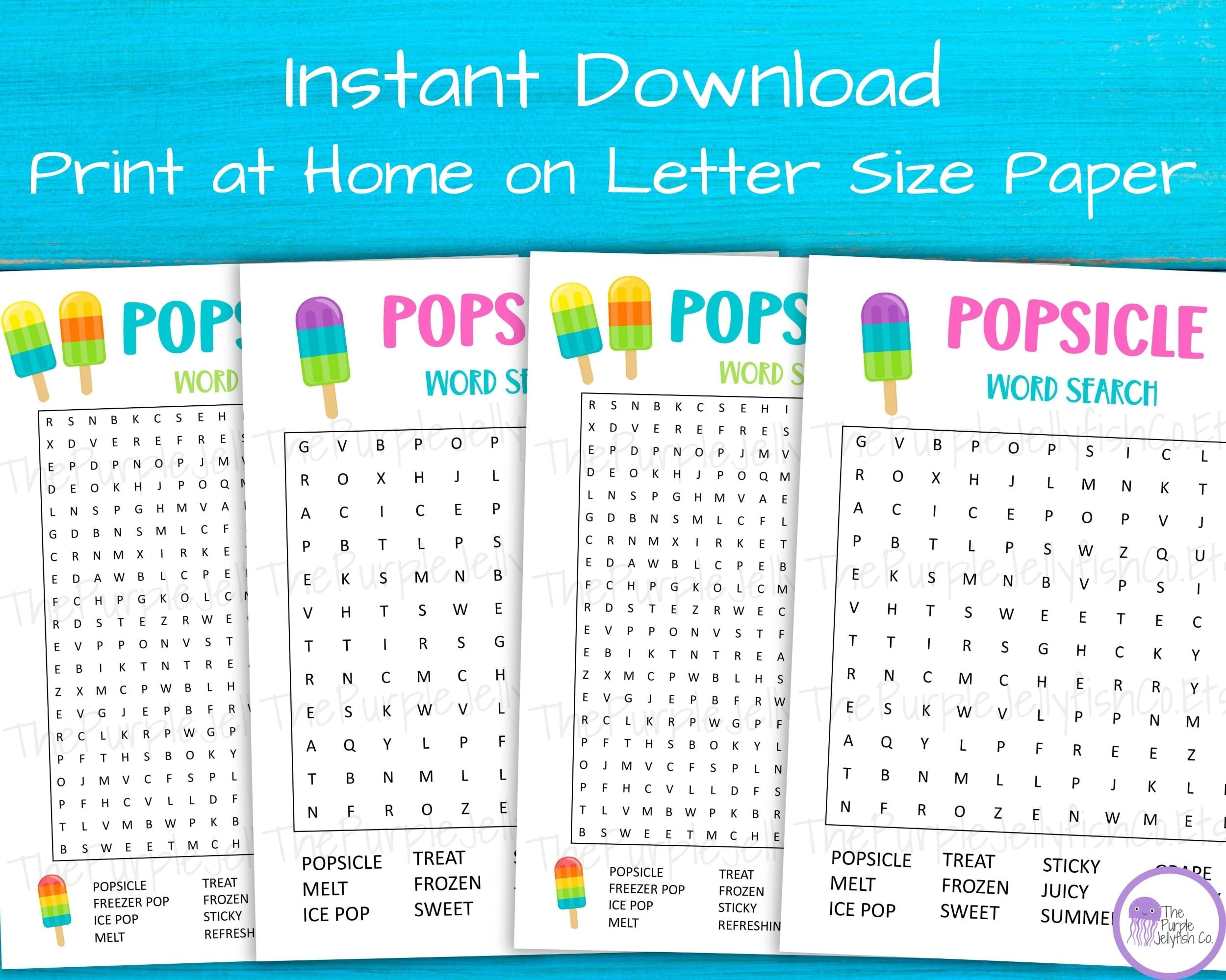 Popsicle Word Search Puzzle, Fun Summer Activity for Kids Teens ...