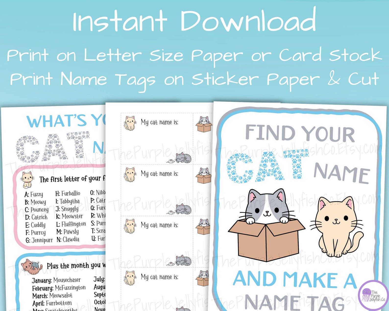 Whats Your Cat Name Game Sign & Name Tags, Kitty Cat Birthday Party Decor, Adopt a Kitten Party ...