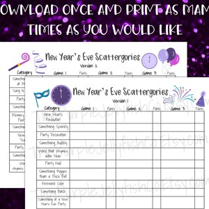 New Years Scattergories Lists New Year's Eve Game for Kids Teens Adults ...