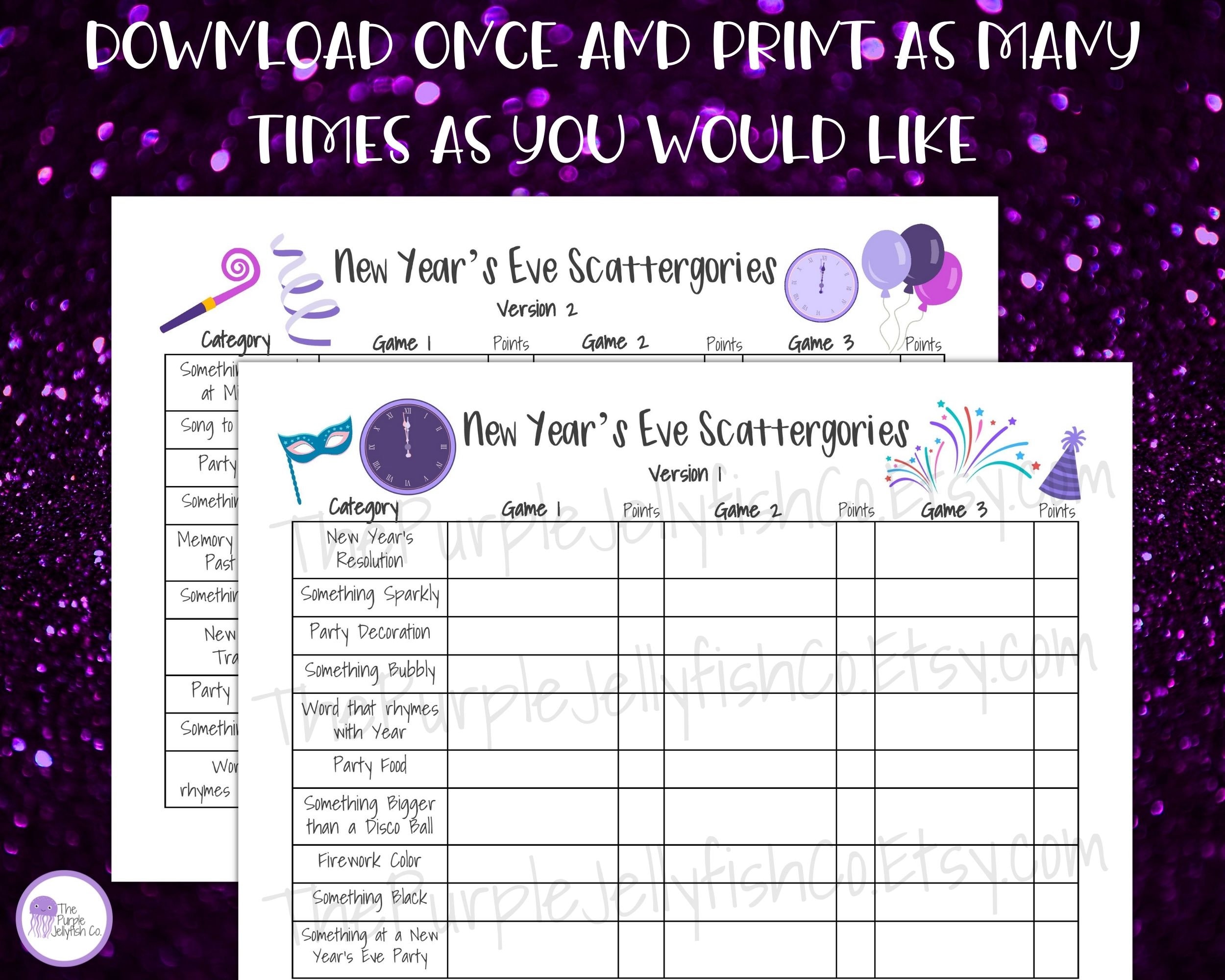 New Years Eve Scattergories Game New Year's Eve Games for - Etsy