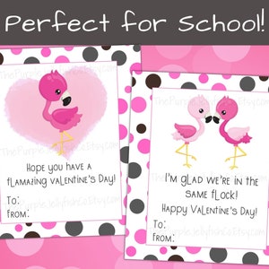 Flamingo Valentines Day Cards for Kids School, Printable Valentines for ...